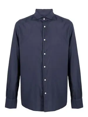 DEPERLU Deperlu Cotton Slim Cut Button-Down Long Sleeve Shirt Navy