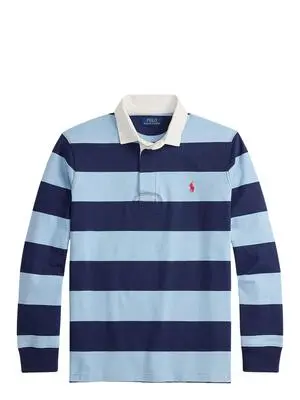 Ralph Lauren Striped Long Sleeve Rugby Polo Shirt - Light Blue