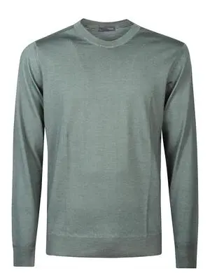 DRUMOHR Round Neck Long Sleeve Wool Sweater With Ribbed Details - Green