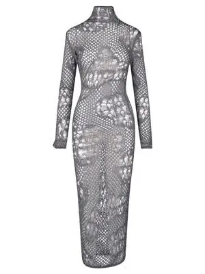 DONDUP Long Sleeve High Neck Lace Maxi Dress - Grey