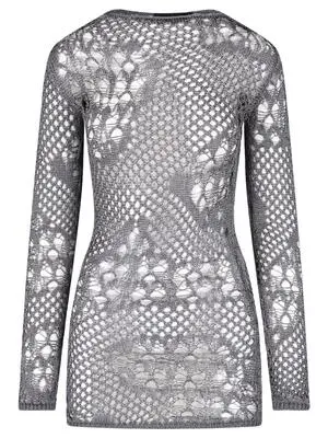 DONDUP Crochet Knit Dress With Metallic Detail - Grey