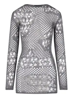 DONDUP Crochet Knit Dress With Metallic Detail - Grey