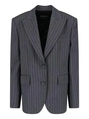 DONDUP Tailored Wool Blend Blazer With Pinstripe Detail - Grey