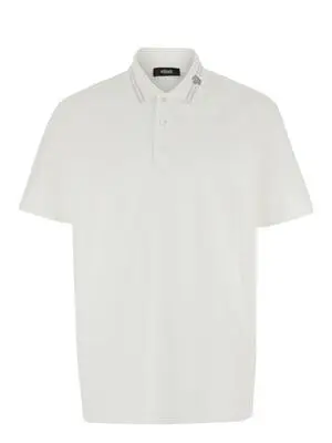 Versace Embroidered Cotton Piqué Polo - White