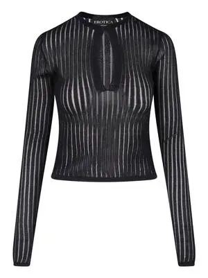 DONDUP Viscose Blend Sweater With Metallic Accents And Keyhole Neckline - Black