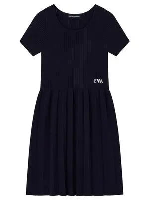Emporio Armani Ribbed Texture Short Sleeve Mini Dress - Navy