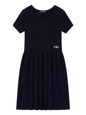 Emporio Armani Ribbed Texture Short Sleeve Mini Dress - Navy