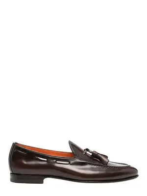 Santoni Stacked Heel Tassel Loafer - Brown