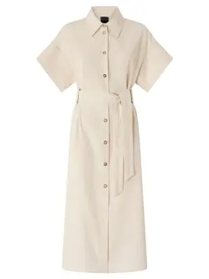 Pinko Belted Cotton Shirt Dress - Beige