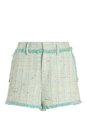 GENNY Tweed Mini Shorts With Frayed Hem - Green