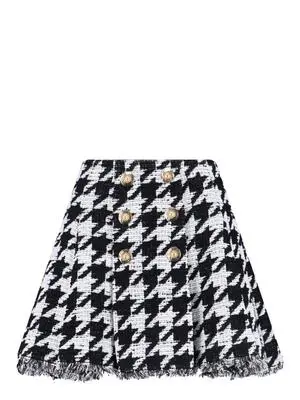 Balmain Houndstooth Pleated Mini Skirt With Button Detail - Black