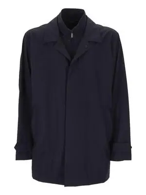 FAY Classic Collared Zip-up Coat - Navy