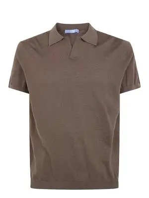 PEOPLE OF SHIBUYA V-neck Short Sleeve T-shirt With Ribbed Hem And Cuffs - Brown