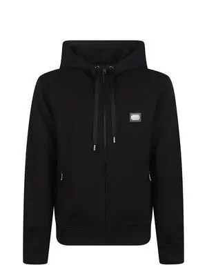 Dolce & Gabbana Zip-up Hooded Sweatshirt With Logo Patch - Black