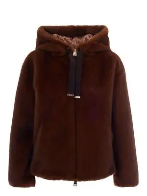 Herno Faux Fur Hooded Zip Jacket - Moro