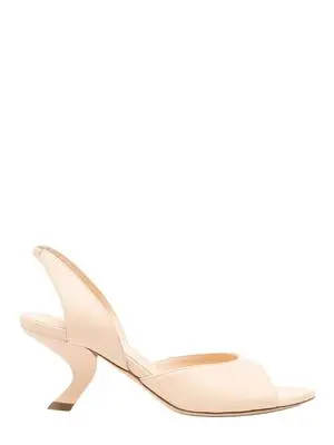VIC MATIE Cross-grain Leather Slingback Sandals - Beige