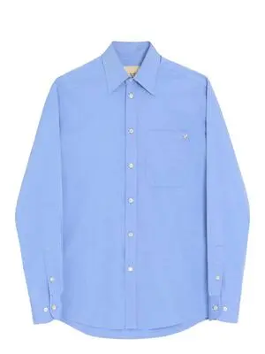 Valentino Garavani Valentino Garavani Lightweight Cotton Oxford Shirt With GoldV Appliqué, Regular Fit Blu