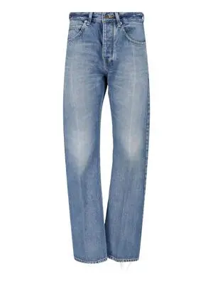 Balenciaga Cotton Denim Jeans With Cowhide Detailing - Blue