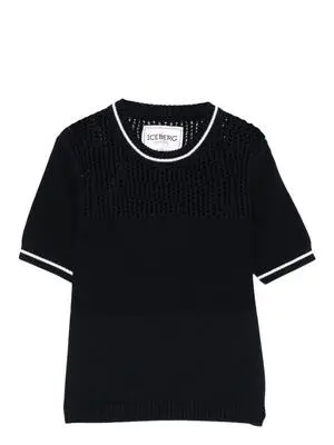 Iceberg Short Sleeve Knit Top With Contrast Trim - Navy
