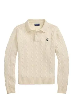 Ralph Lauren Cable-knit Long-sleeve Polo Sweater - White