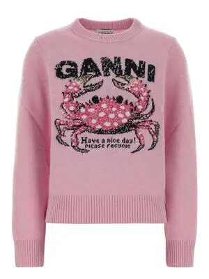 GANNI Wool-blend Crewneck Sweater - Pink