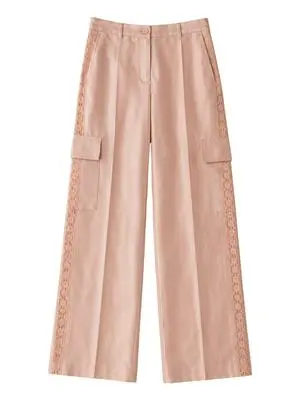 BLUGIRL Wide Leg Trousers With Lace Detail - Beige