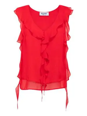 BLUGIRL Ruffled V-neck Viscose Shirt - Red