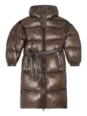 DIESEL® Detachable Hood Down-filled Nylon Jacket With Self-tie Belt - Marrone