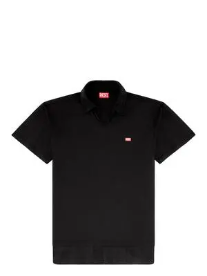DIESEL® Diesel Checkered Flannel Collar Raw-Edge V-Neck Tee With Chest Transfer Label