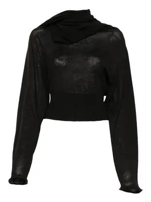 Rick Owens Long-sleeve Virgin Wool Top With Neck Scarf - Nero