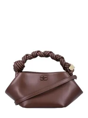 GANNI GANNI Mini Braided Handbag With Gold Dice Charm And Crossbody Strap Marrone