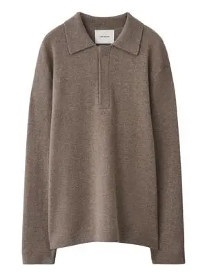LISA YANG Lisa Yang Cashmere Polo Collar Long Sleeve Top Marrone