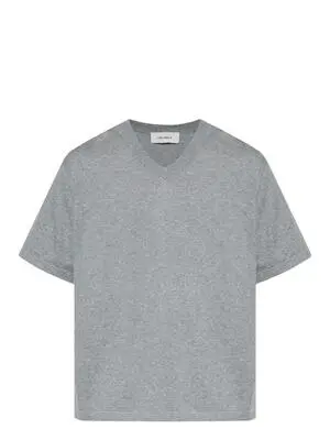 LISA YANG V-neck Short-sleeve T-shirt In Cotton-cashmere Blend - Grigio