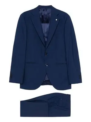 LUIGI BIANCHI Front Button Fastening Suit With Internal Pocket And Vents - Navy