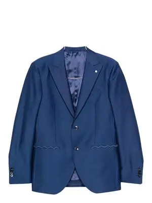 LUIGI BIANCHI Zigzag Notched Lapel Button-down Blazer With Pockets - Navy