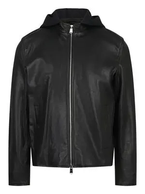 DONDUP Leather Hooded Jacket With Zip Fastening - Black