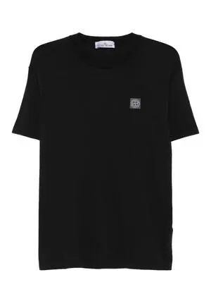 Stone Island Stone Island Ribbed Neckline T-Shirt With Compass Logo Patch Nero