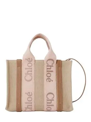 Chloé Woody Linen Canvas And Leather Crossbody Bag - Multicolor