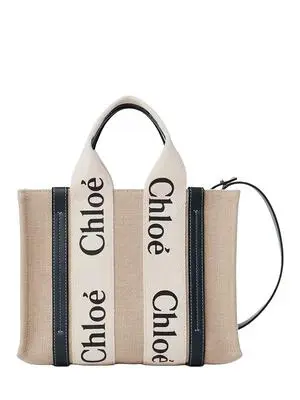 Chloé Woody Linen Canvas And Leather Crossbody Bag - Multicolor