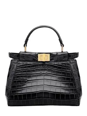 Fendi Peekaboo Mini Crocodile Leather Bag - Black