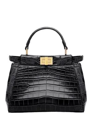 Fendi Fendi Peekaboo Mini Crocodile Leather Bag Black