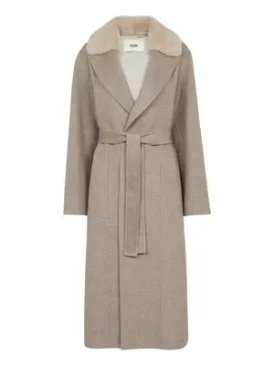 Fendi Cashmere Double Cloth Coat With Mink Collar - Grey