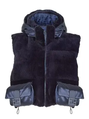 Fendi Cropped Gilet With Removable Hood And Baguette Pockets - Blue