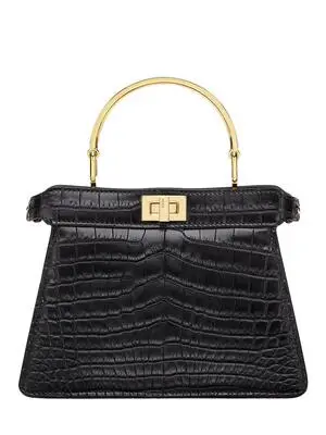 Fendi Peekaboo Iseeu Petite Crocodile Handbag With Crystal Handle - Black
