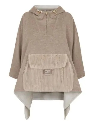 Fendi Cashmere Poncho With Mink Pocket - Grey