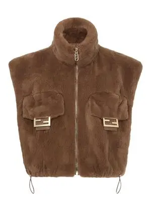 Fendi Cropped Gilet In Shaved Mink - Brown