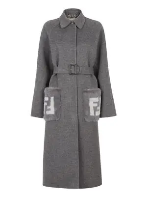 Fendi Double-faced Wool Coat With Mink Pockets - Grey