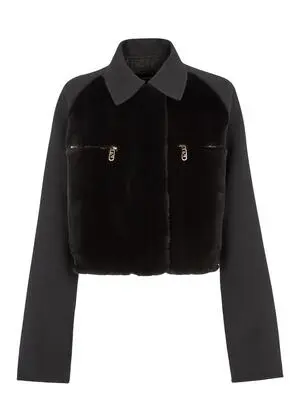 Fendi Cropped Jacket With Fur Insert And Ff Buckle - Black
