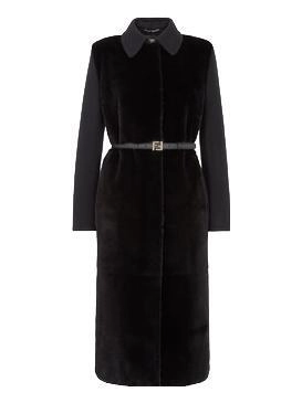 Fendi Long Single-breasted Coat With Shearling Detail - Black