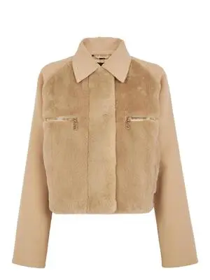 Fendi Cropped Wool Jacket With Fur Insert - Beige